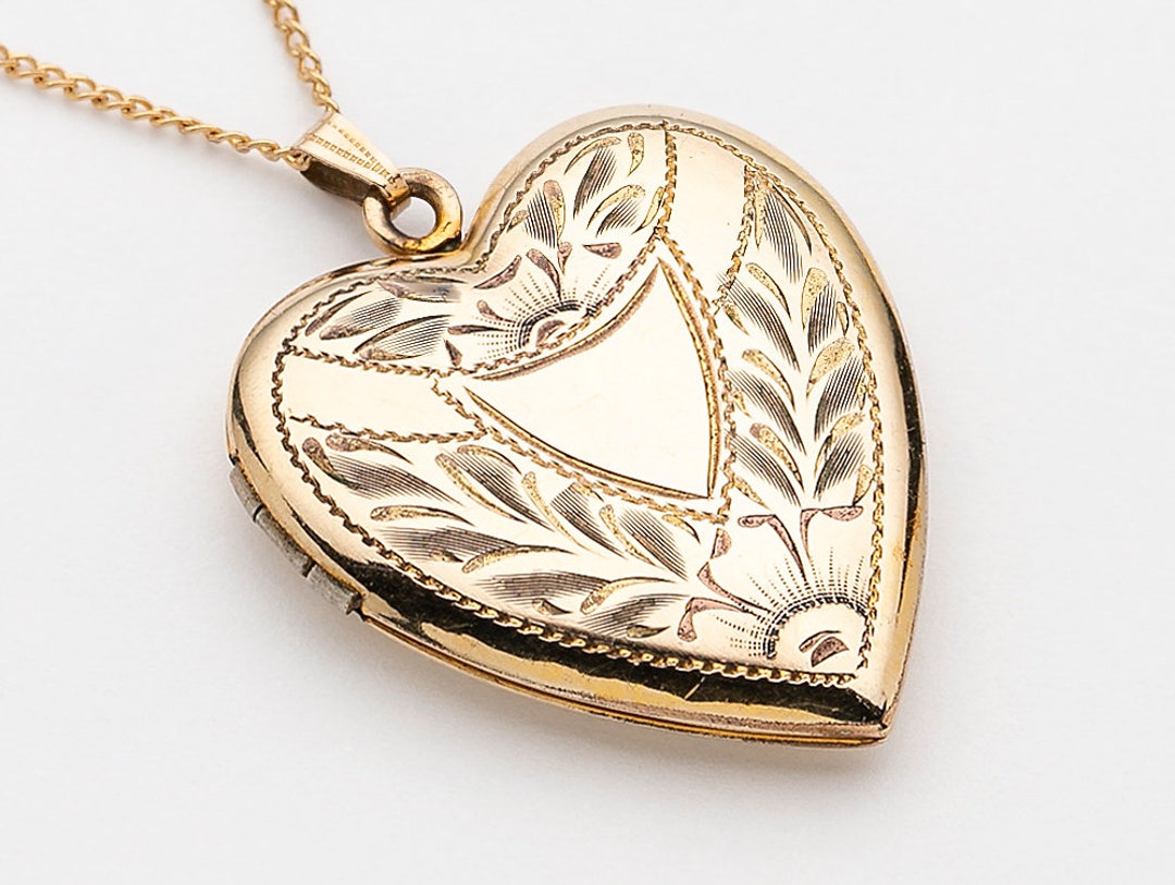 Vintage Heart Locket Necklace, Antique Heart Charm, Leaf & Flower ...