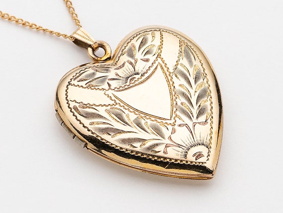 Vintage Heart Locket Necklace Antique Heart Charm Leaf Flower Engraved in Gold Filled Old Photo Locket Vintage Jewelry Gift for Her Etsy