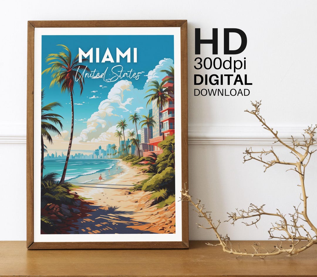Miami Travel Poster, Printable Miami Wall Art, USA Florida Miami Poster ...