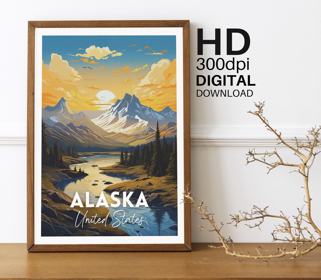 Alaska Printable Travel Wall Art Download Alaska Travel Art Print Wall ...