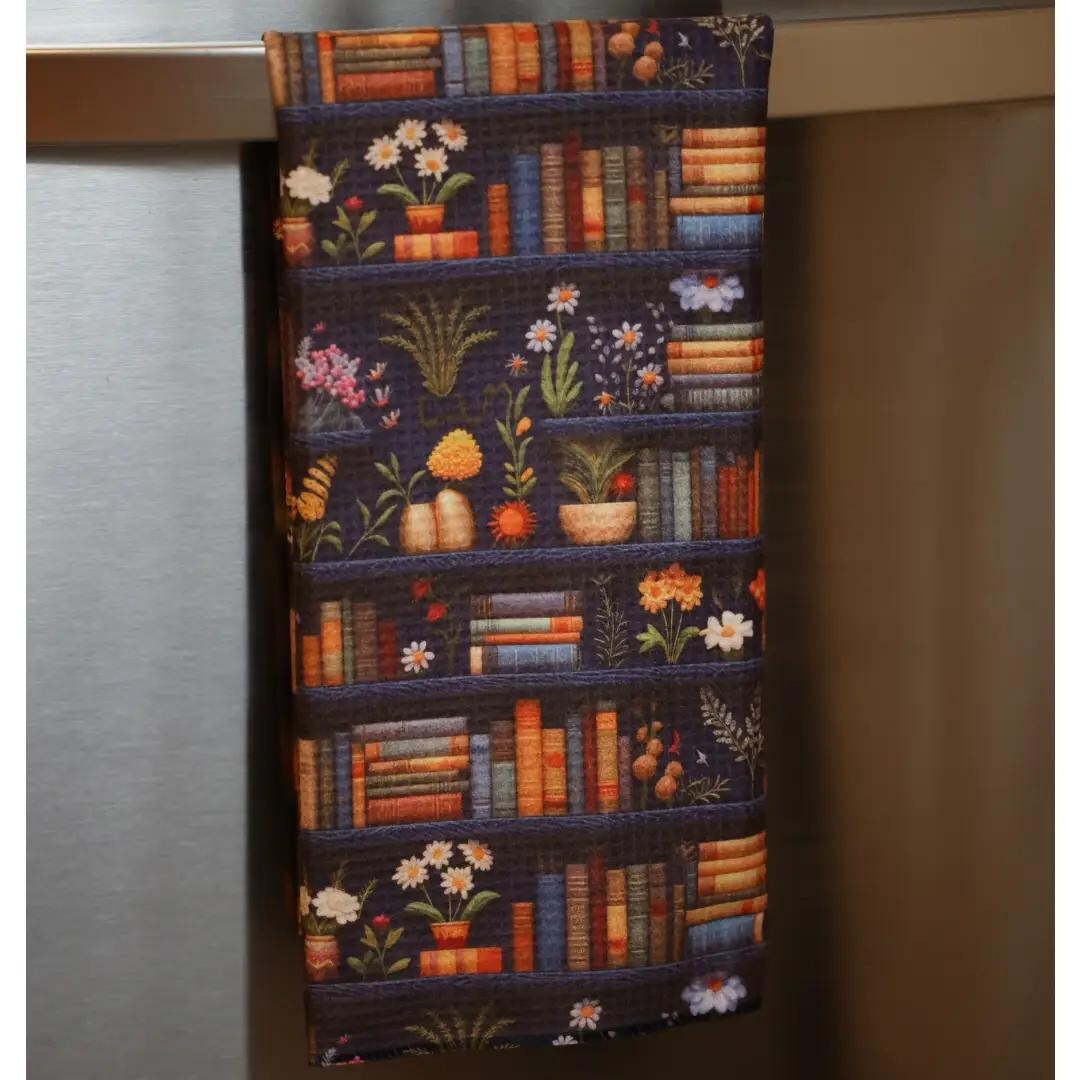 Blue Floral Bookshelf Recycled Waffle Dish Towel - Etsy
