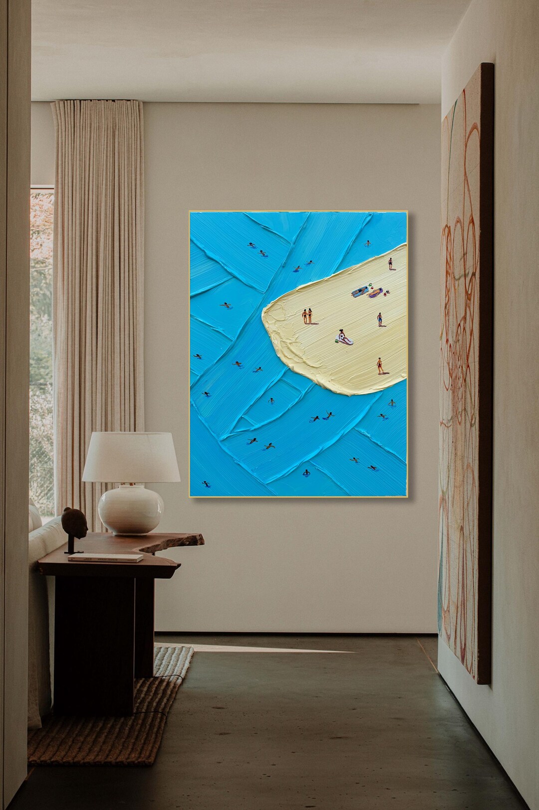 Seaside Villa Painting: Abstract Beach House Art, Summer Home Decor - Etsy