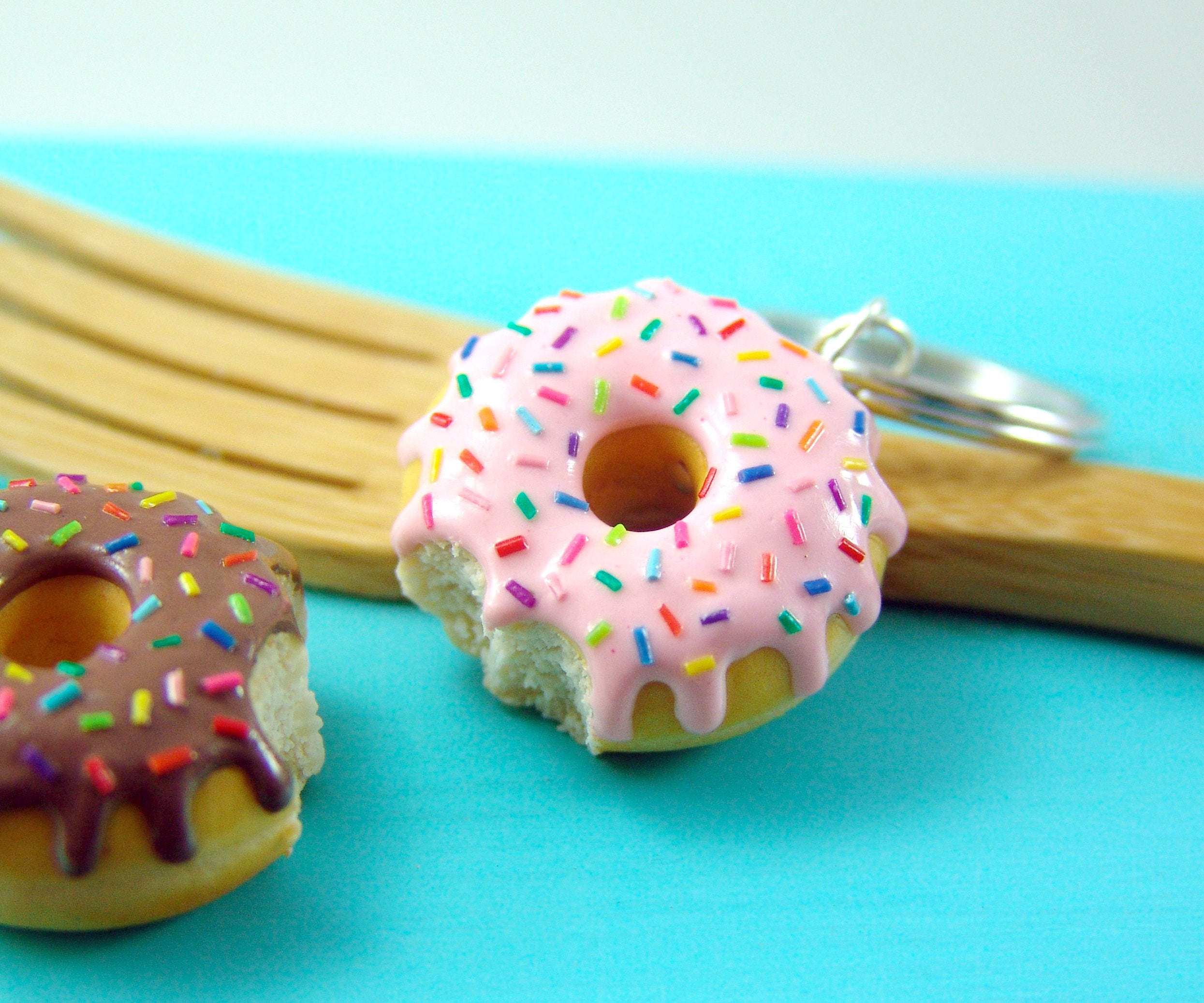 Donut Keychain With Rainbow Sprinkles // Food Keychain // MADE | Etsy