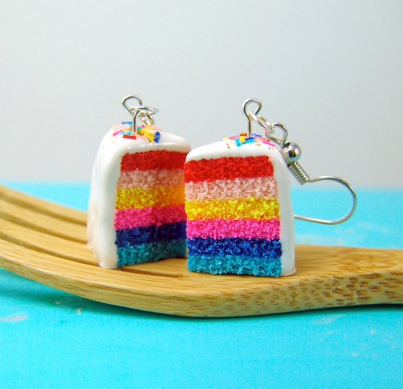 Cake Earrings // 80s Colors Layer Cake Earrings // Food Jewelry Food ...