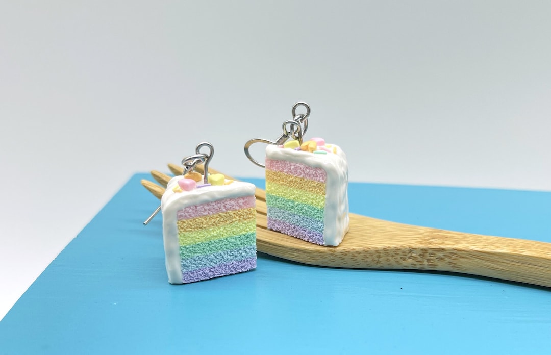 Cake Earrings // Pastel Rainbow Cake Earrings // Food Jewelry Food ...