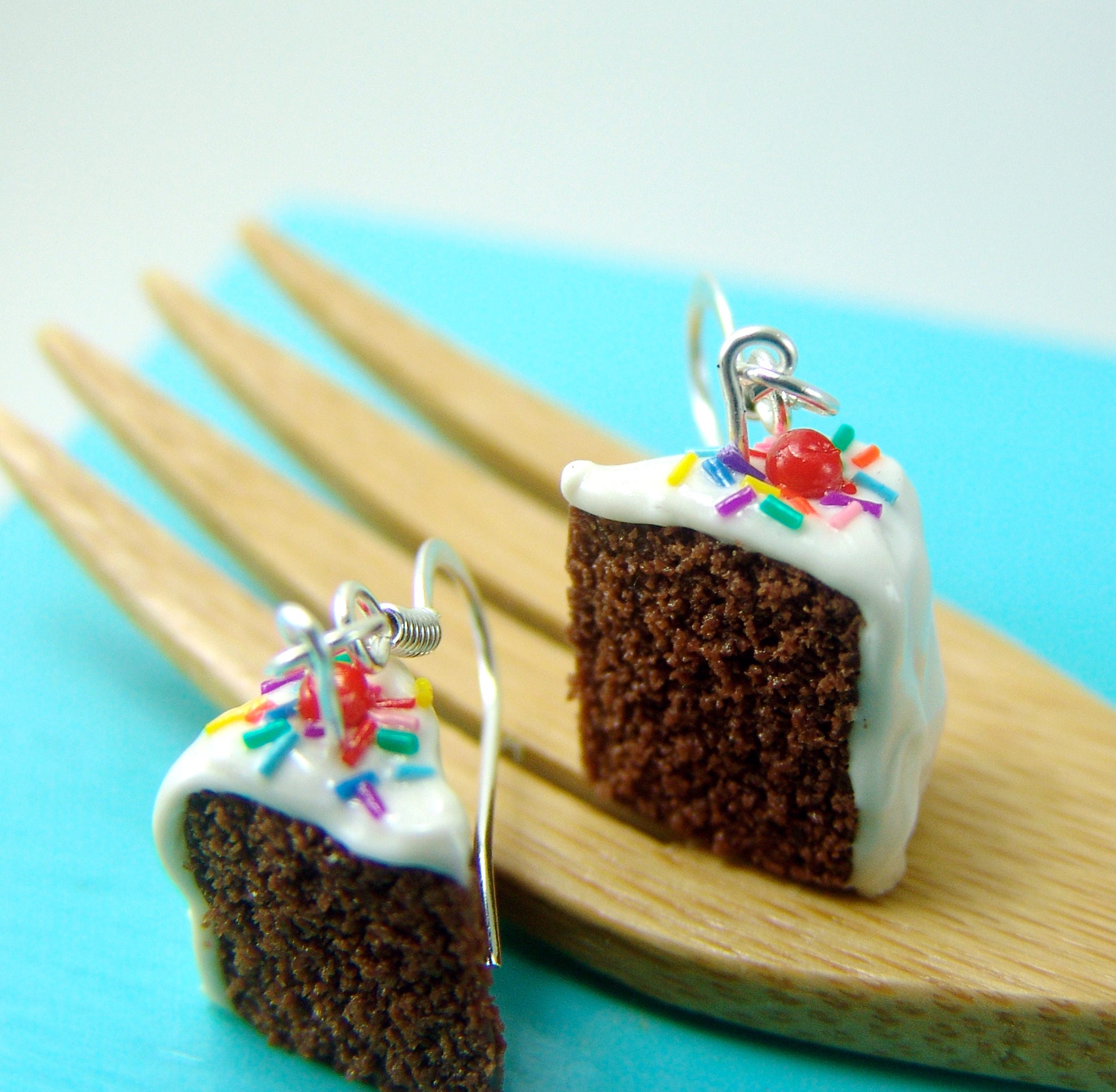 Cake Earrings // Chocolate Cake Jewelry With Rainbow Sprinkles // MADE ...