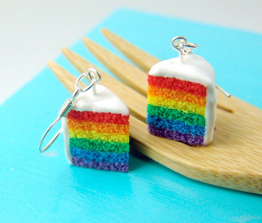 Cake Earrings // Rainbow Cake Earrings // Food Jewelry Food Earrings ...