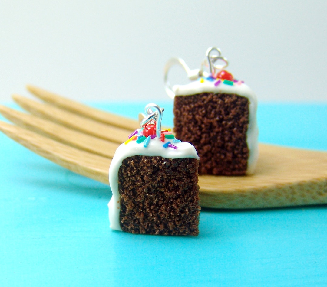 Cake Earrings // Chocolate Cake Jewelry With Rainbow Sprinkles // MADE ...