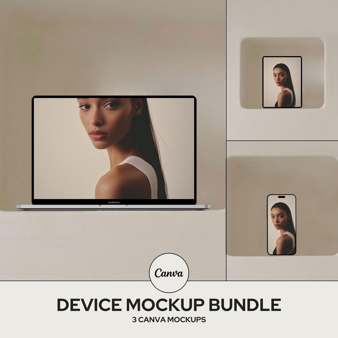 3 Aesthetic CANVA Device Mockups, Digital Product Mockups, MacBook ...