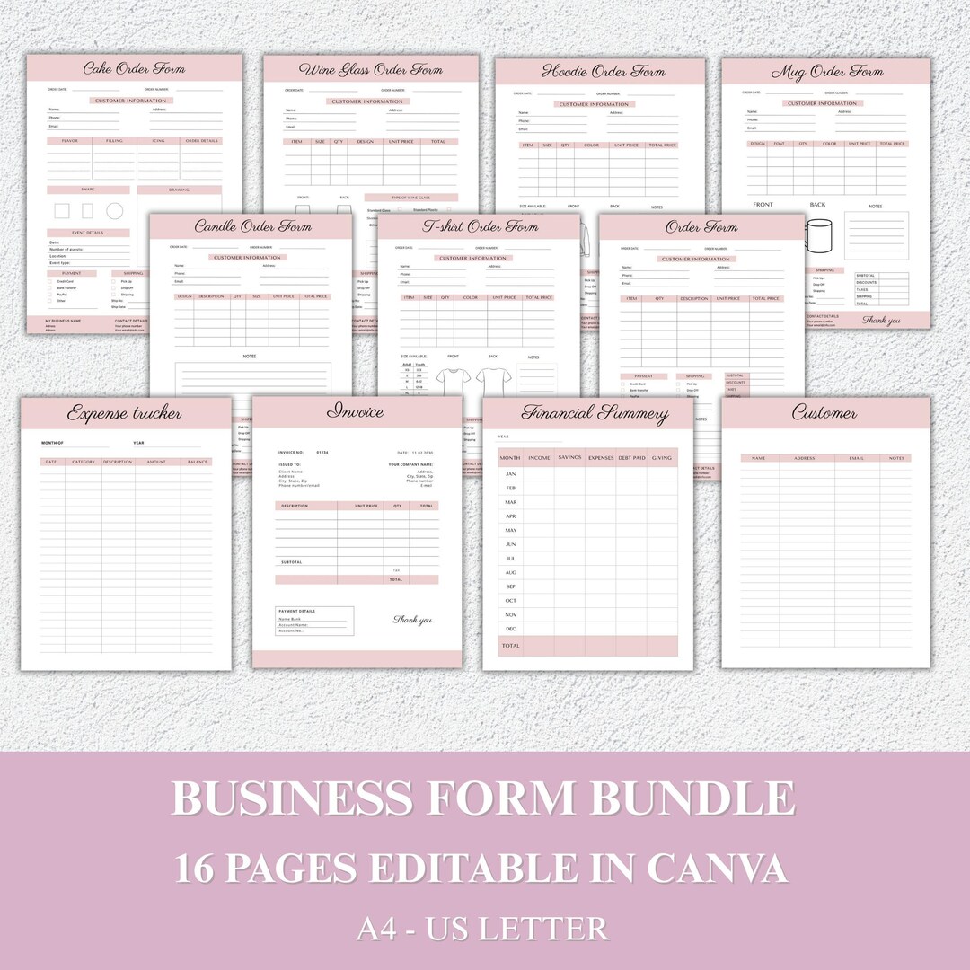 Editable Order & Invoice Form Bundle – Printable Small Business / Craft ...