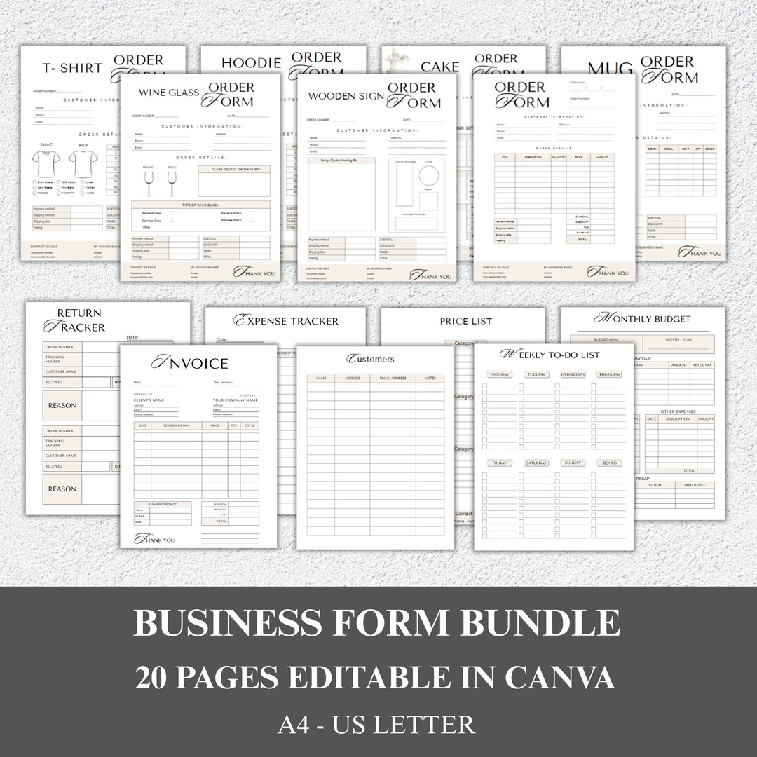 Editable Order Form Bundle : Printable Business Order Templates in ...