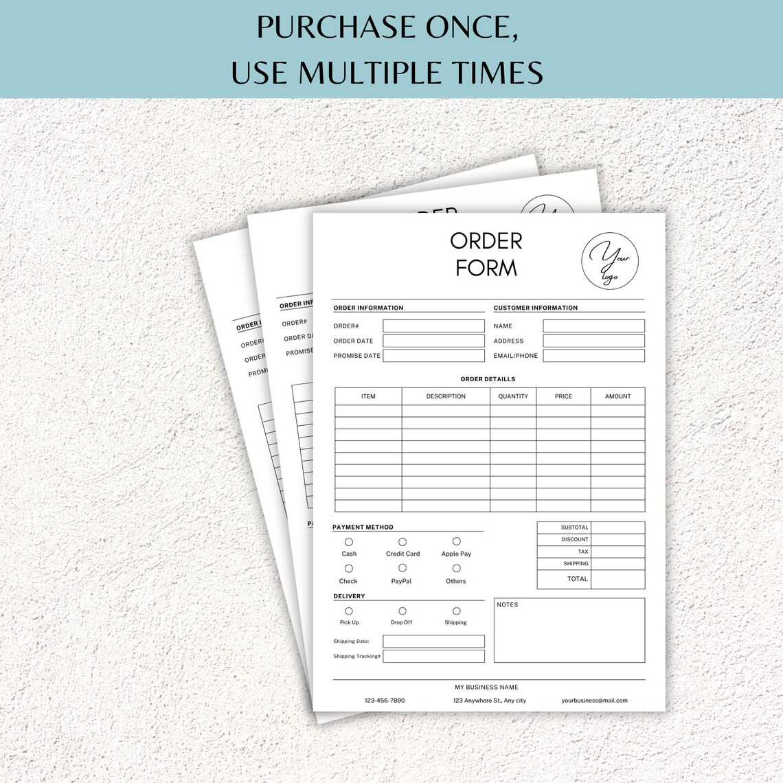 Order Form Editable, Printable Order Form, Editable Small Business ...