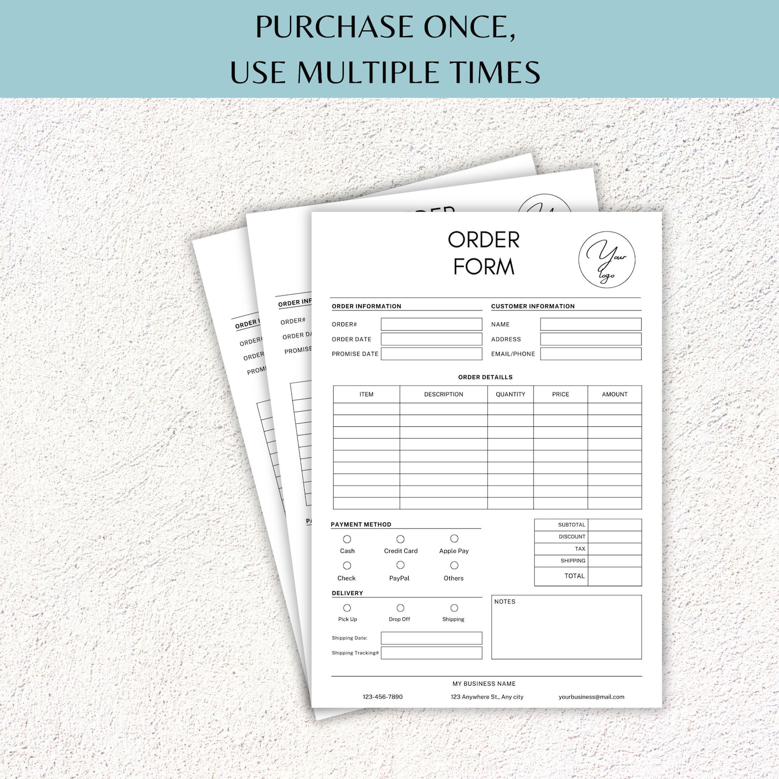 Order Form Editable, Printable Order Form, Editable Small Business ...