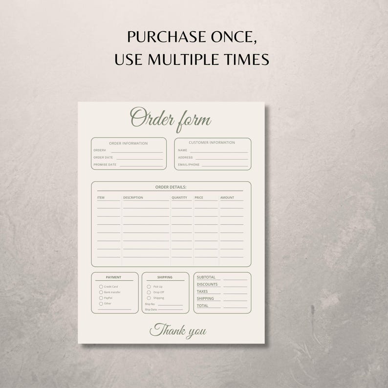 Editable Order Form Template, Small Business Order Tracker (instant ...