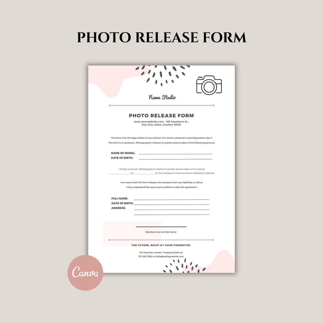 Editable Photo Release Form Template, Photography Consent (PDF) - Etsy