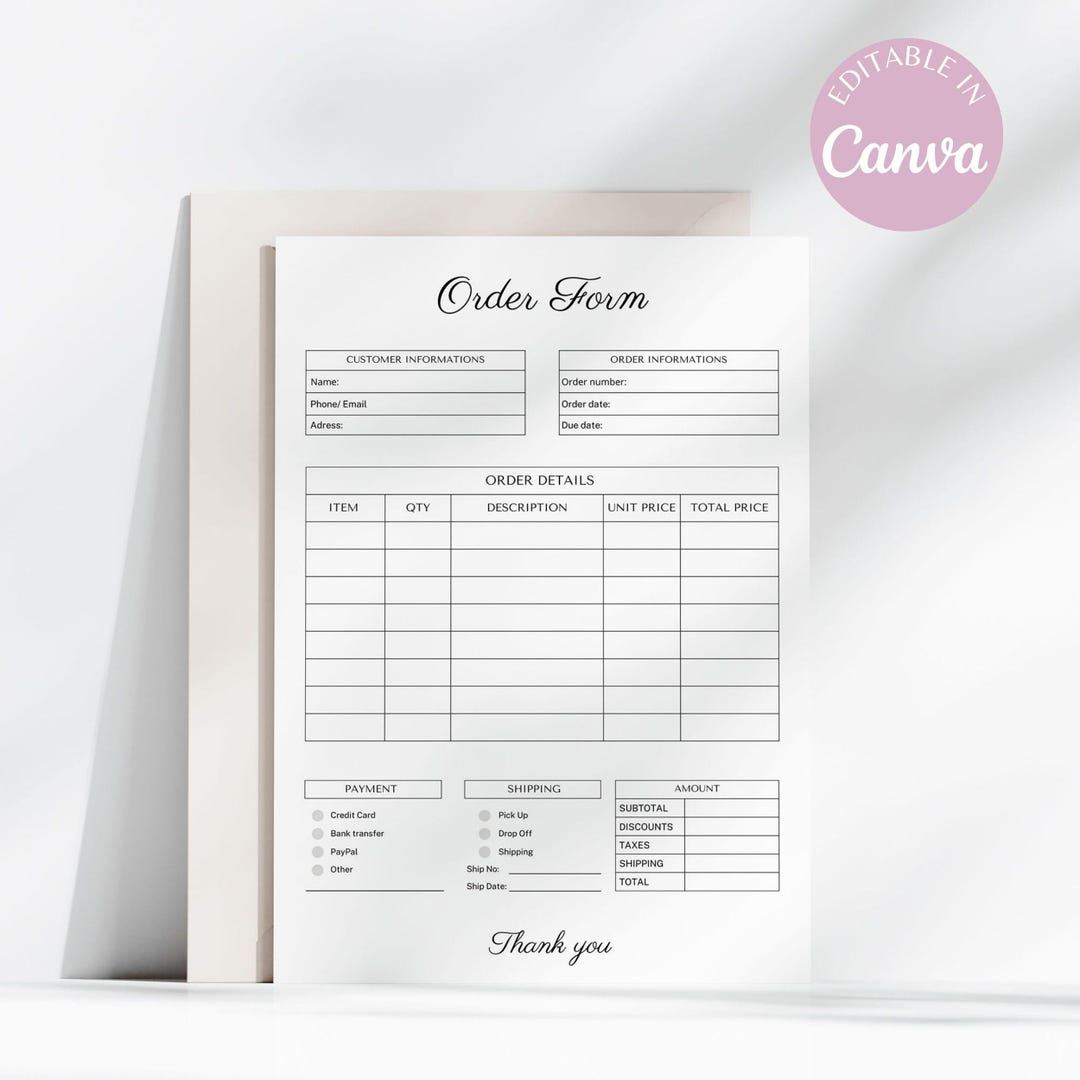 Printable Order Form Template Small Business Order Tracker Editable ...