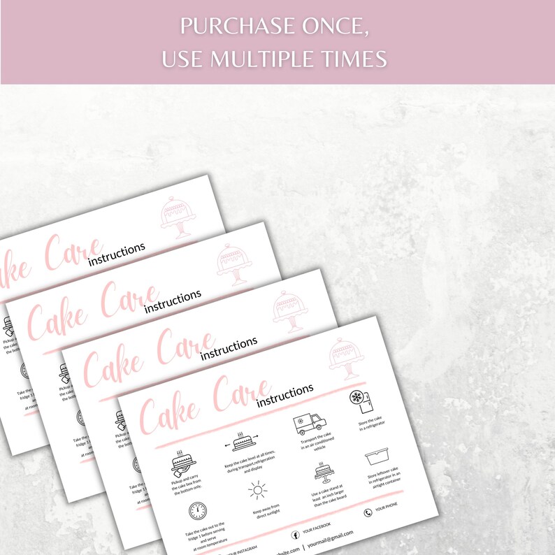 Editable Cake Care Card Template, Bakery Instructions (instant Download ...