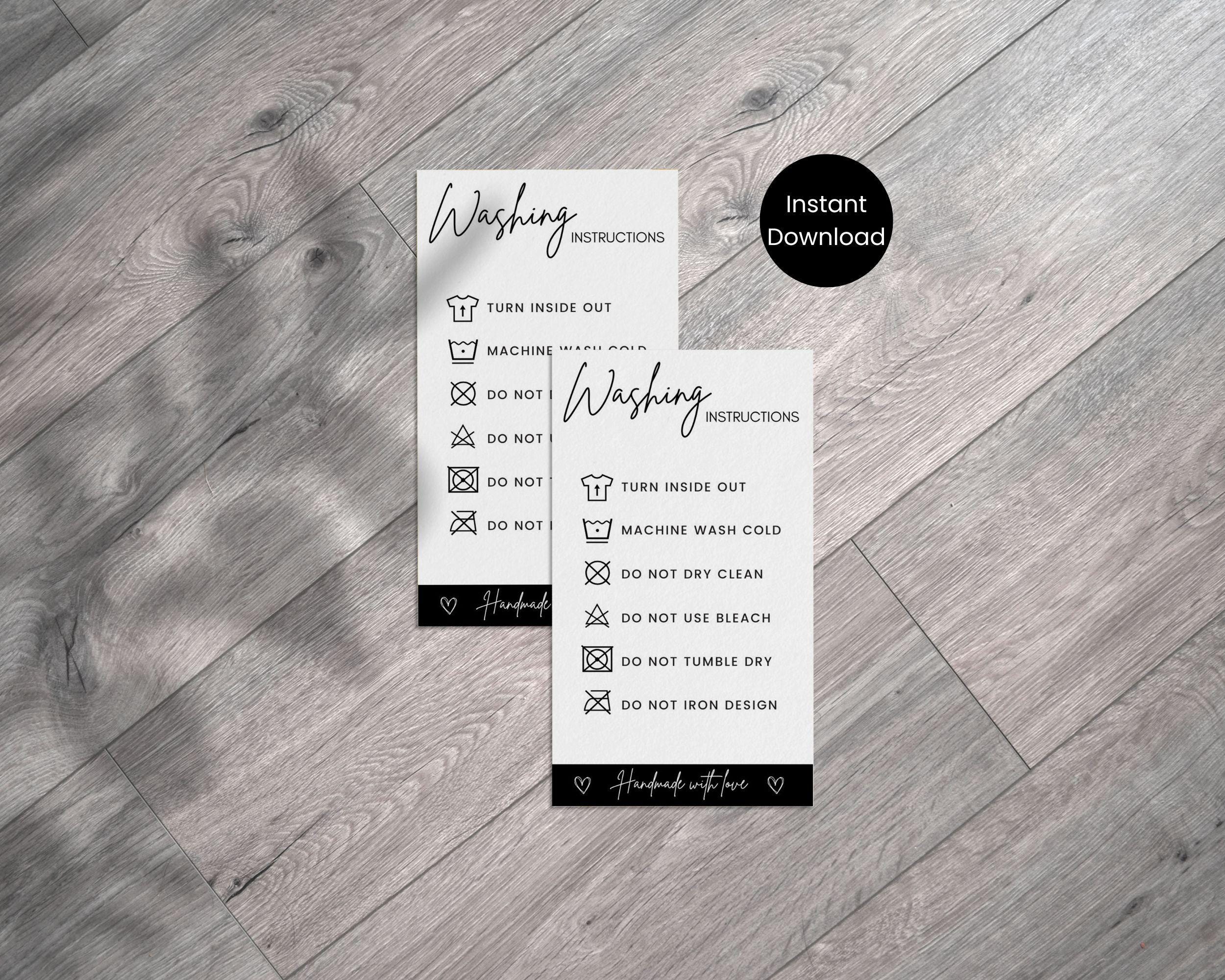Washing Instructions Card Template, Printable Clothing Care ...