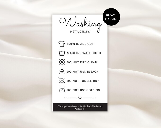 Editable Washing Instructions Card Template, Printable Clothing Care ...