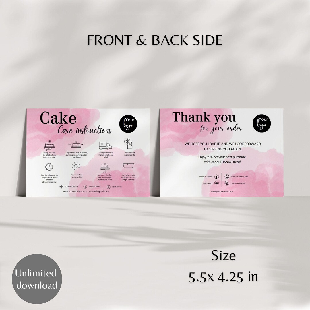 Cake Care Card Template, Canva Editable Wedding Cake Care Cards ...