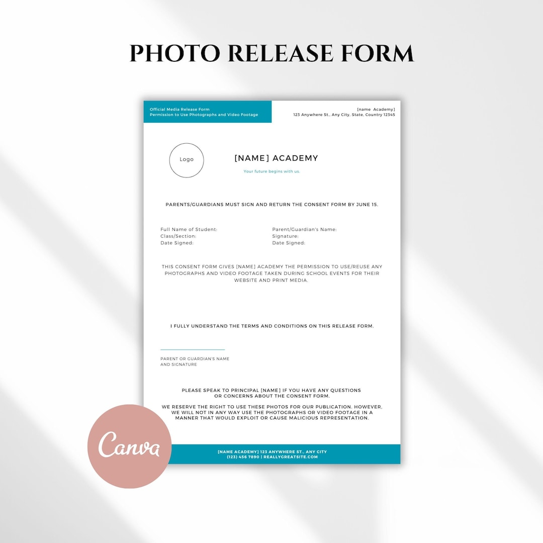 Printable Photo Release Form for Schools, Child Photography Consent ...