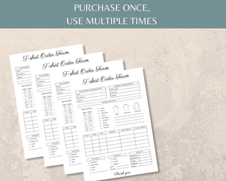 T-shirt Order Form Editable, Printable Shirt Order Form, Editable Small ...