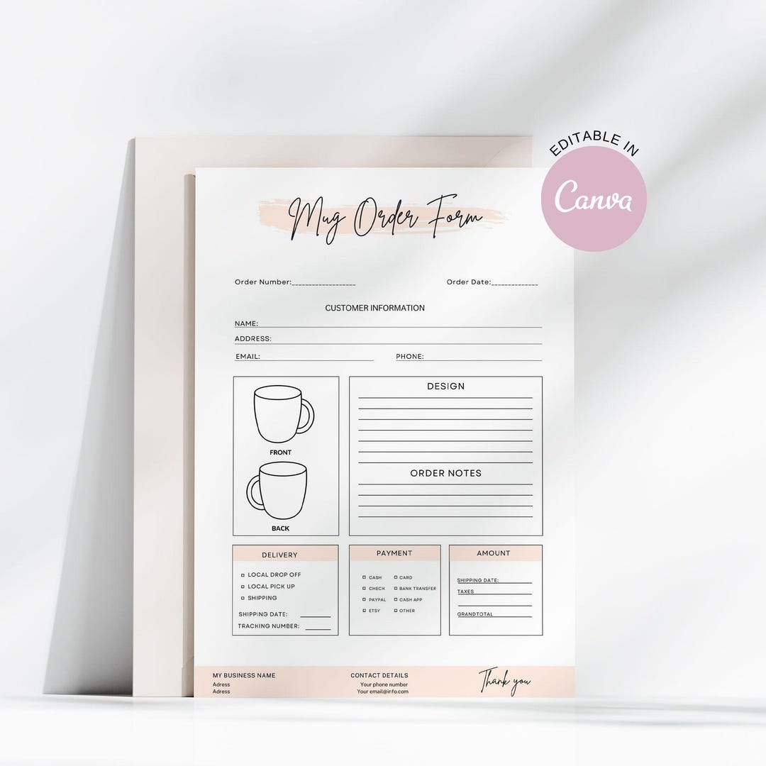 Customizable Coffee Mug Order Form Template, Printable Mug Design (digital Download) - Etsy