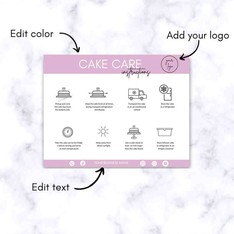 Cake Care Card Template, Canva Editable Wedding Cake Care Cards, Printable Cake Care Guide, Cake ...