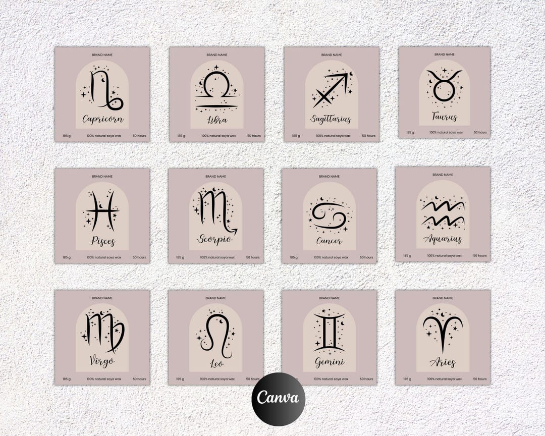 Printable Zodiac Candle Labels Template Canva, Customisable Modern ...