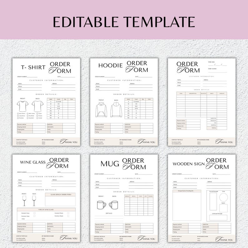 Editable Order Form Bundle : Printable Business Order Templates in ...