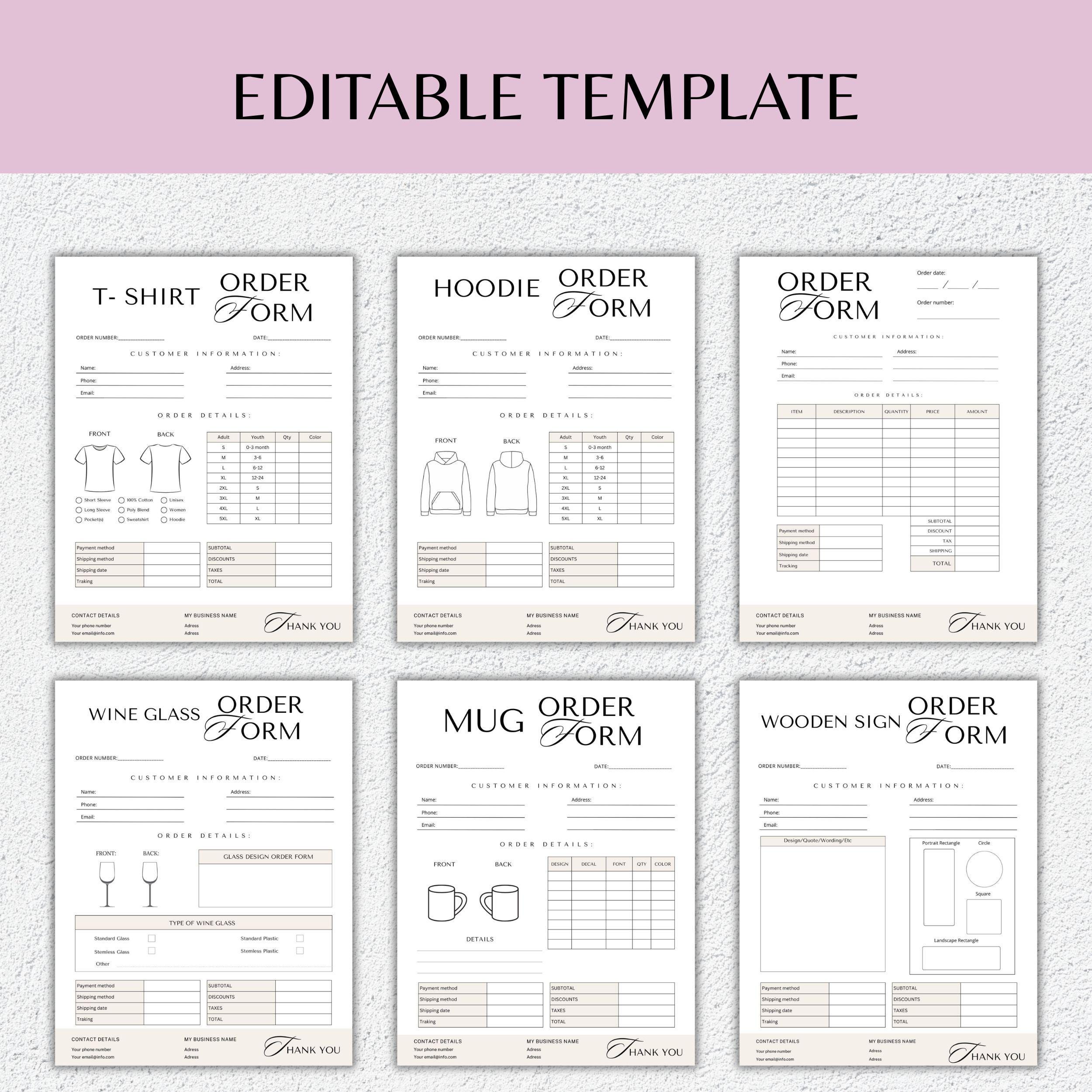Editable Order Form Bundle, Printable Small Business Form Form, Invoice ...