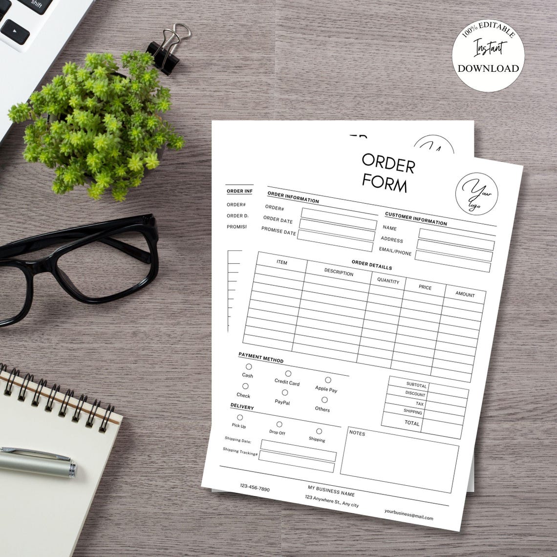 Order Form Editable, Printable Order Form, Editable Small Business ...