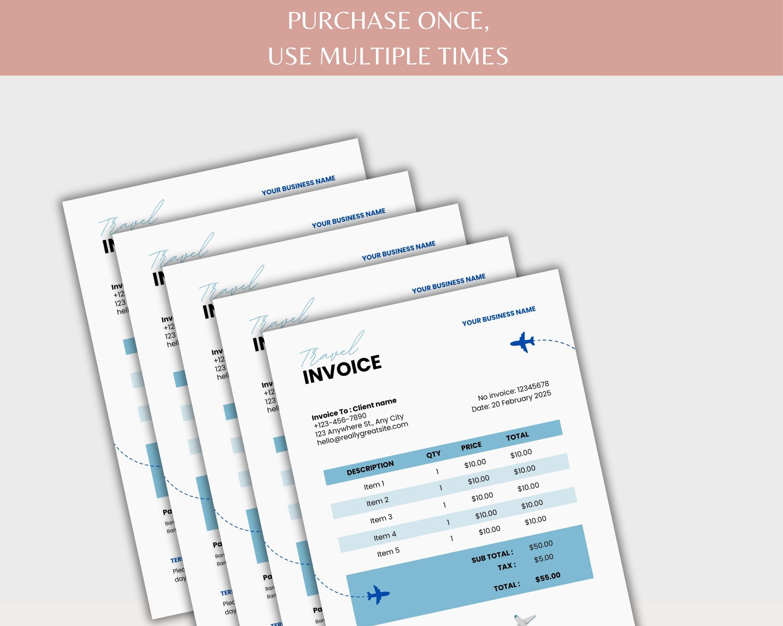 Travel Invoice Template Canva , Editable Trip Receipt, Travel Agency ...