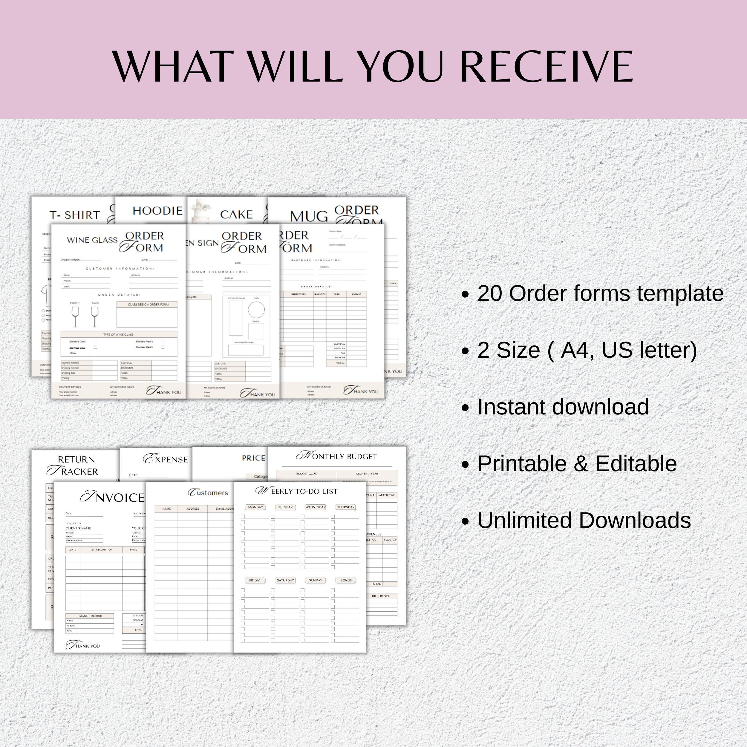 Editable Order Form Bundle : Printable Business Order Templates in ...