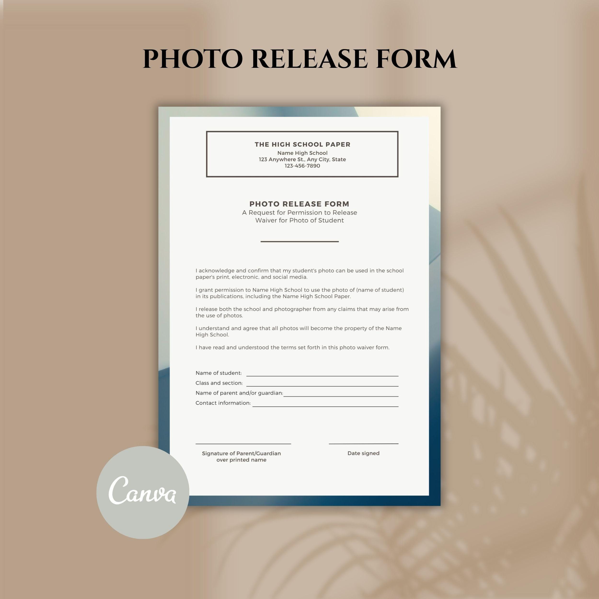 Printable School Photo Release Form, Media Permission Slip (PDF Instant ...