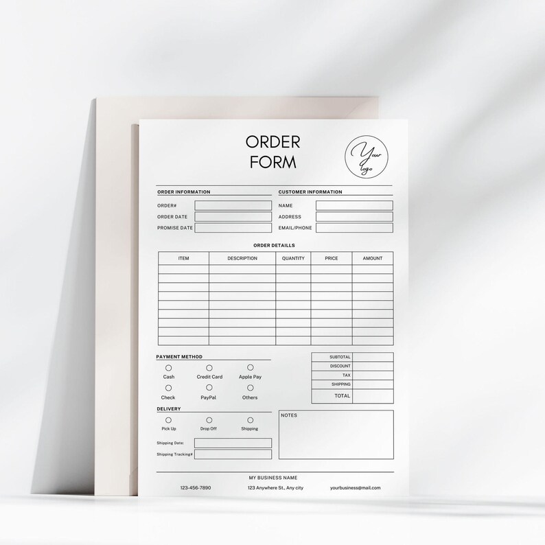 Order Form Editable, Printable Order Form, Editable Small Business ...