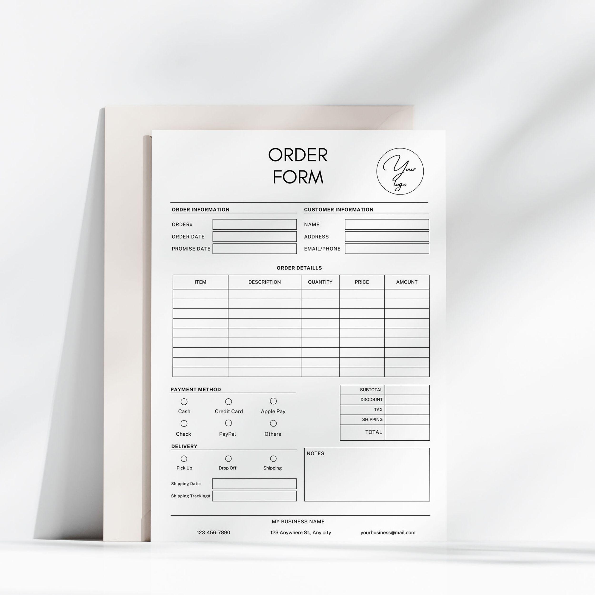 Order Form Editable, Printable Order Form, Editable Small Business ...