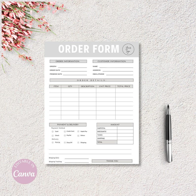 Order Form Editable, Printable Order Form, Editable Small Business ...