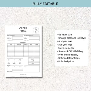 Order Form Editable, Printable Order Form, Editable Small Business ...