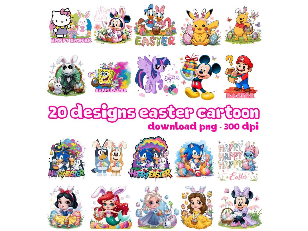20 Cartoon Easter Characters Png Bundle, Character Easter Egg Png ...