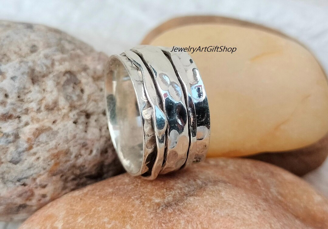Hammered Spinner Ring, New Year Gift, Silver Ring, Wide Spinner Ring ...