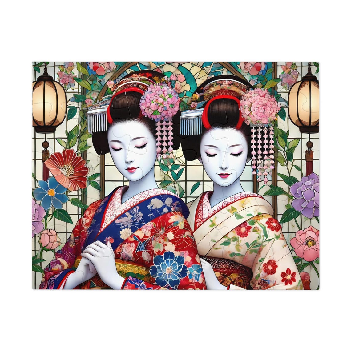 Geisha Art Jigsaw Puzzle With Japanese Maiko Puzzle Floral Kimono and Elegant Lantern Art 30 ...