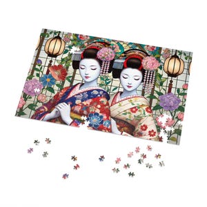 Geisha Art Jigsaw Puzzle With Japanese Maiko Puzzle Floral Kimono and Elegant Lantern Art 30 ...