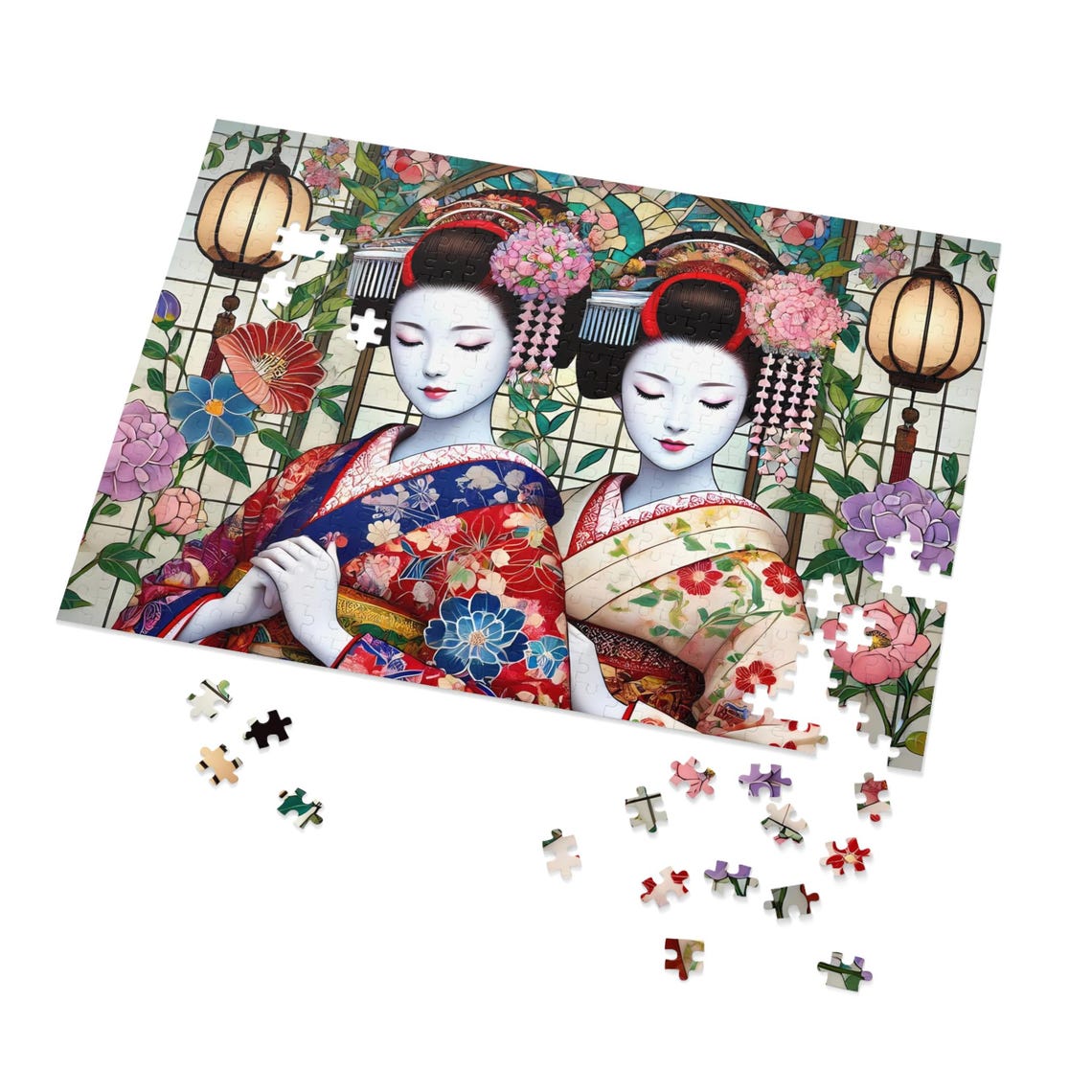 Geisha Art Jigsaw Puzzle With Japanese Maiko Puzzle Floral Kimono and ...