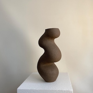 Handmade Brown Ceramic Vase, Abstract Design Vessel, Unique Home Decor ...