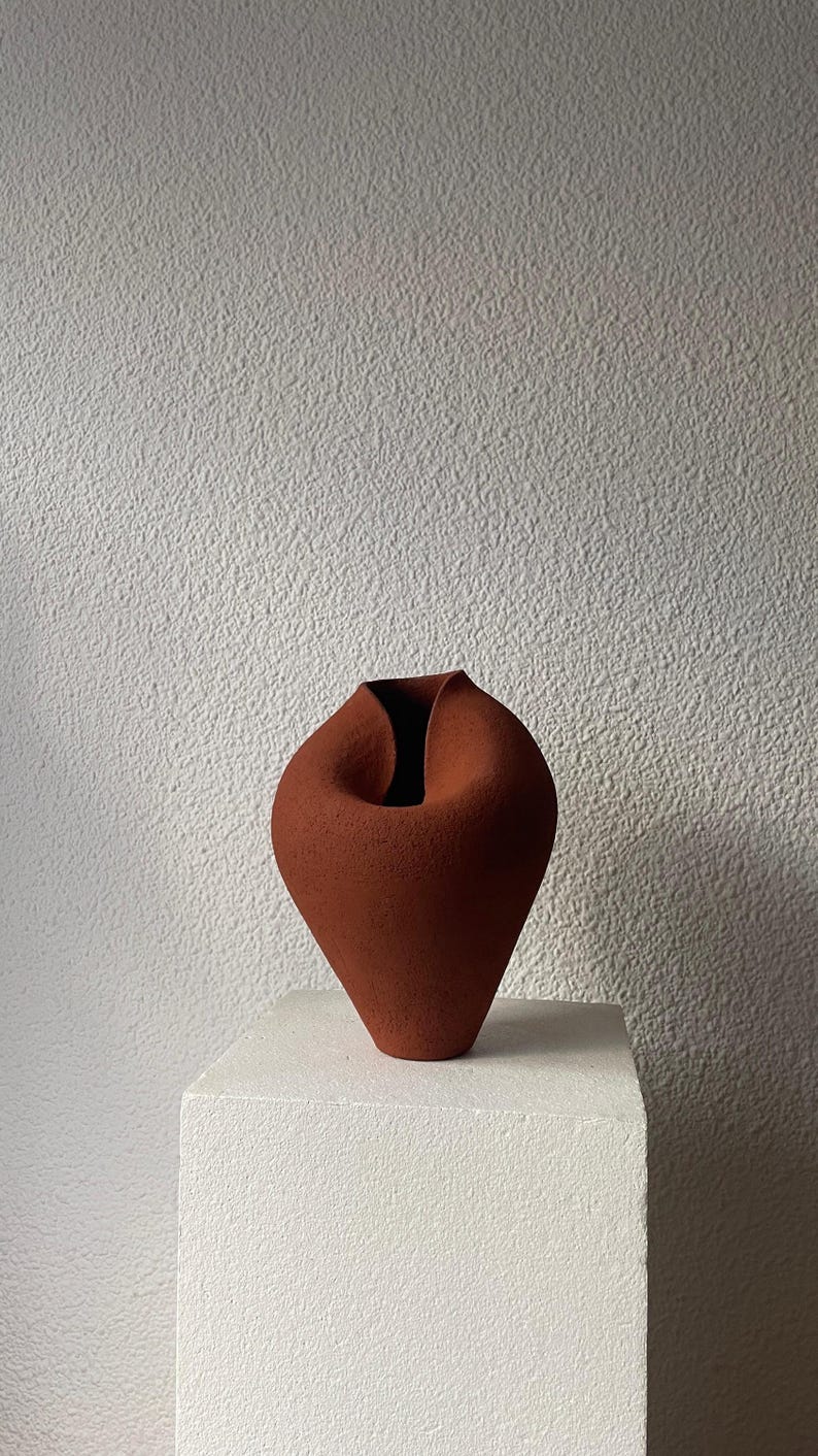 Red Ceramic Art Vase | Flow Series | Redterra 2 Sculptural Form - Etsy