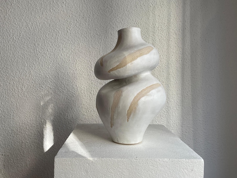 White Textured Stoneware Ceramic Vase: Abstract Nordic Home Decor - Etsy