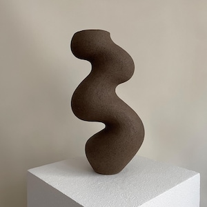 Handmade Brown Ceramic Vase, Abstract Design Vessel, Unique Home Decor ...