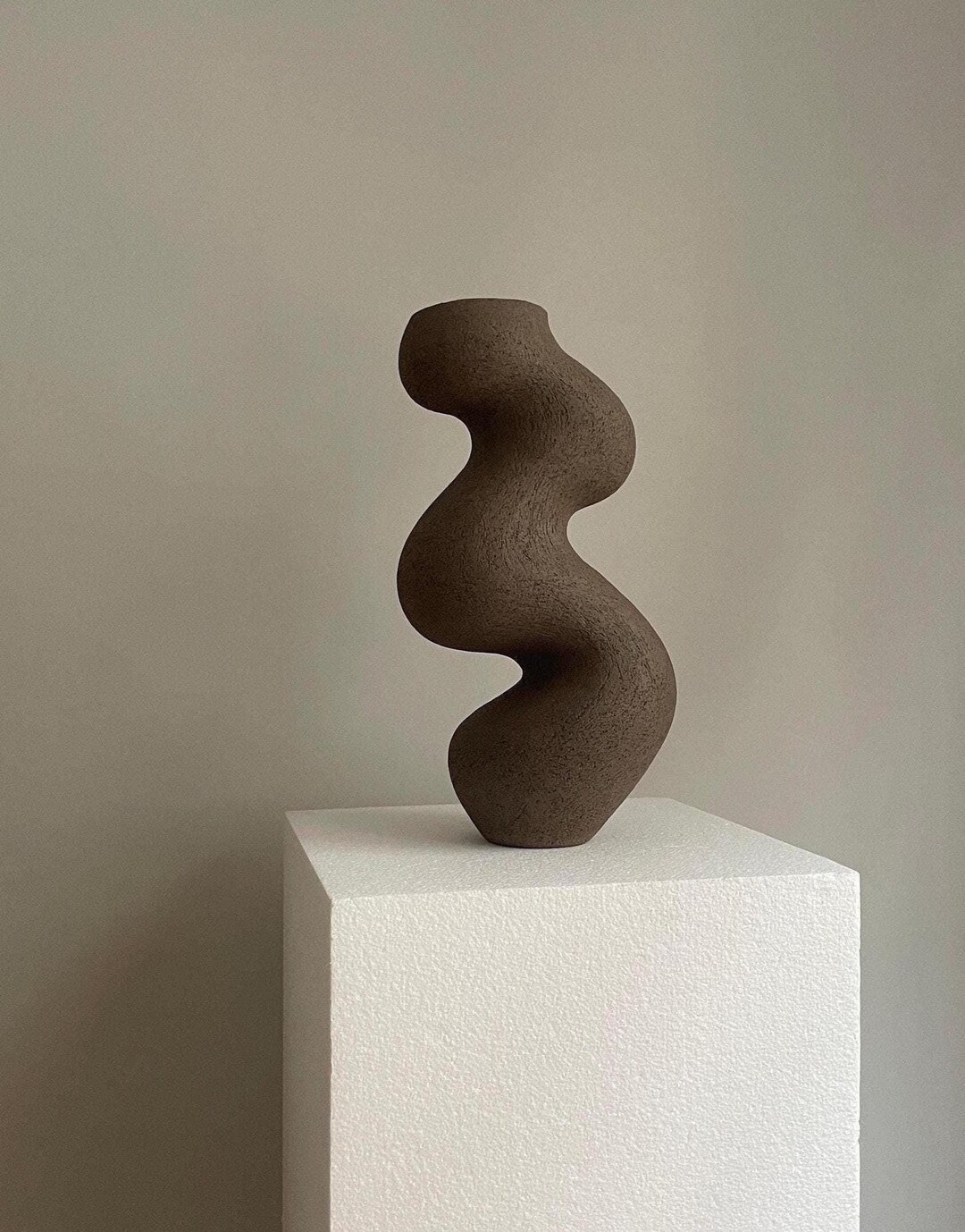 Large Brown Ceramic Vase: Abstract Handbuilt Design, Modern Interior ...