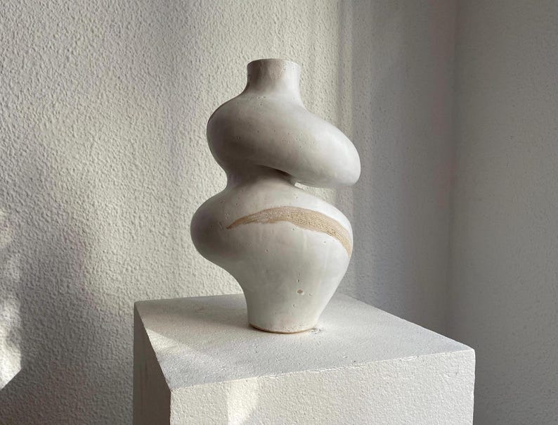 White Textured Stoneware Ceramic Vase: Abstract Nordic Home Decor - Etsy